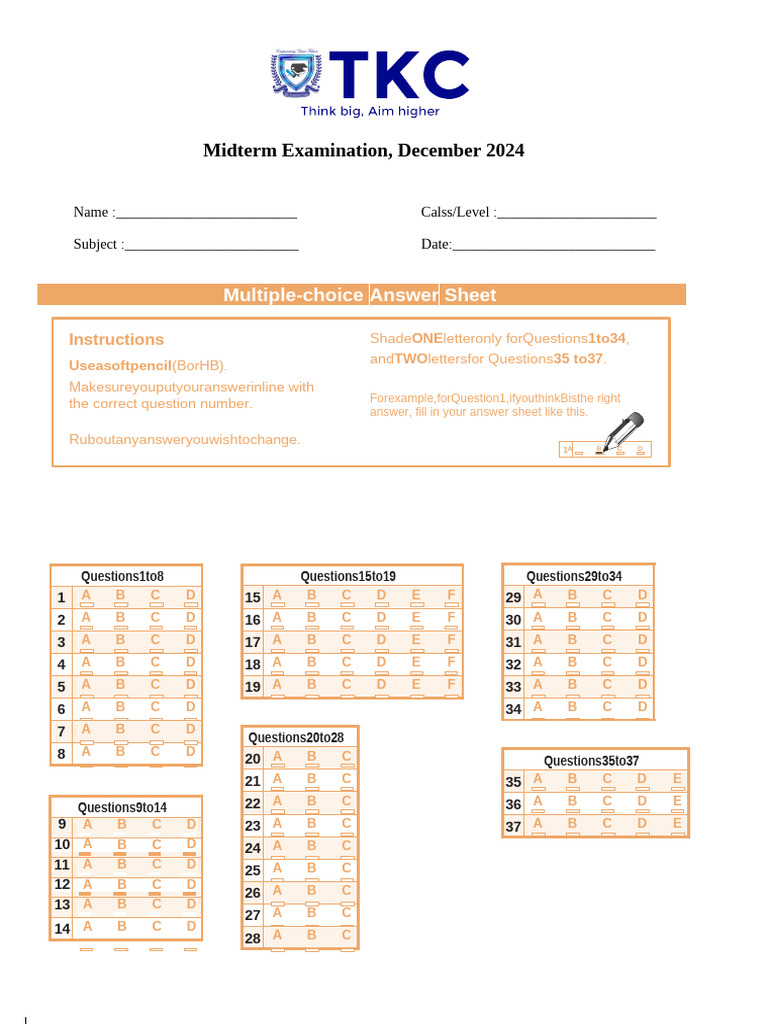 MCQS Answer Sheet Sample Form | PDF | Multiple Choice | Tests