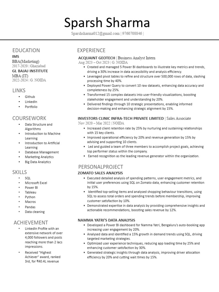Sparsh Resume | PDF | Analytics | Data Analysis