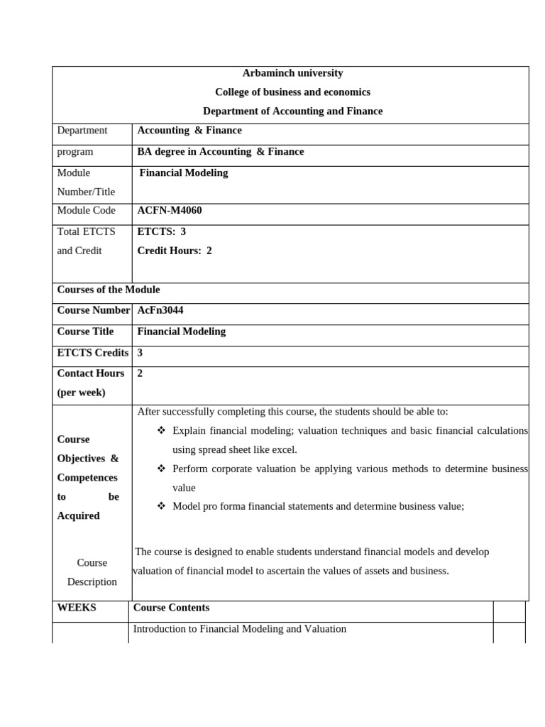 Financial Modling Course Outline | PDF | Valuation (Finance) | Business ...