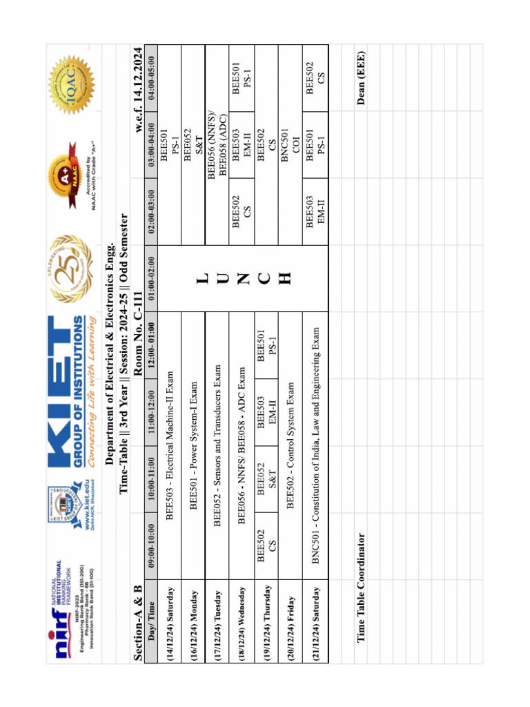 Remedial Timetable - EEE 5th and 7th Sem | PDF
