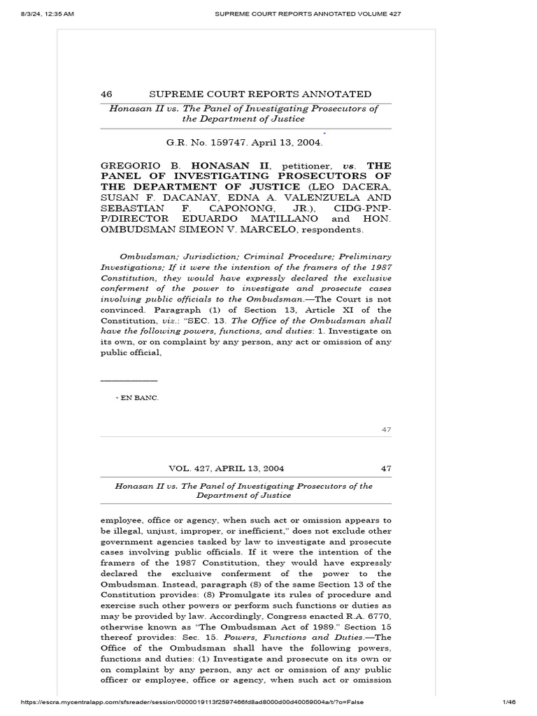 Honasan II vs. Panel of Investigating Prosecutors | PDF | Prosecutor ...