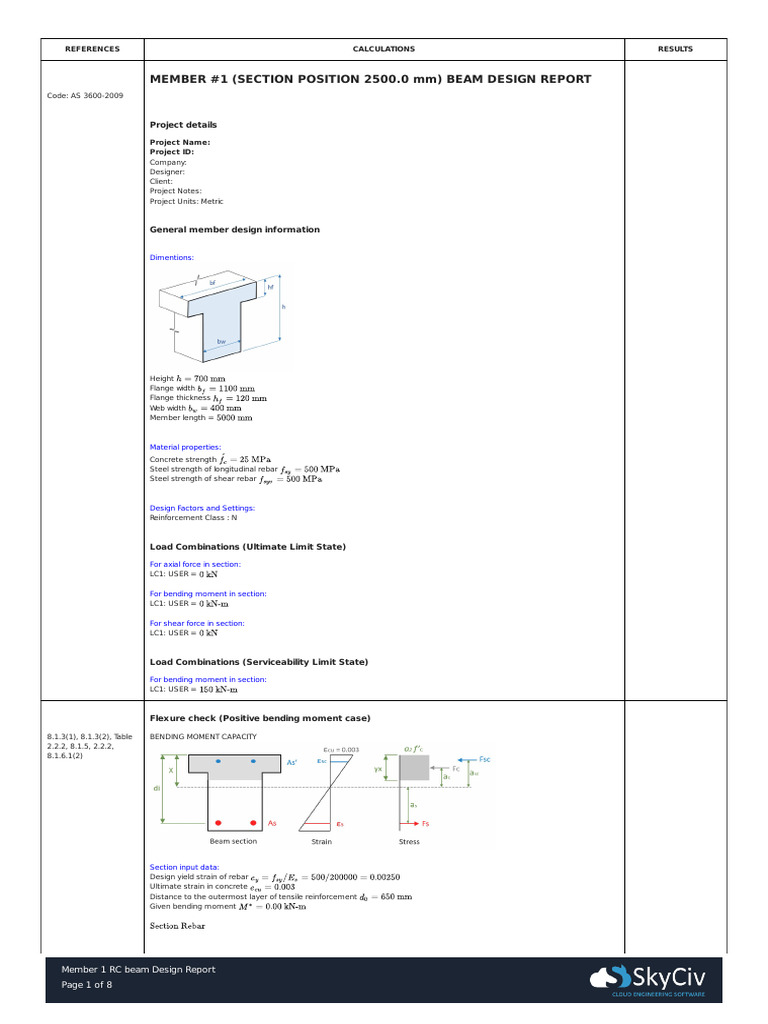 RC Beam Design Report for Member 1 | PDF | Bending | Beam (Structure)