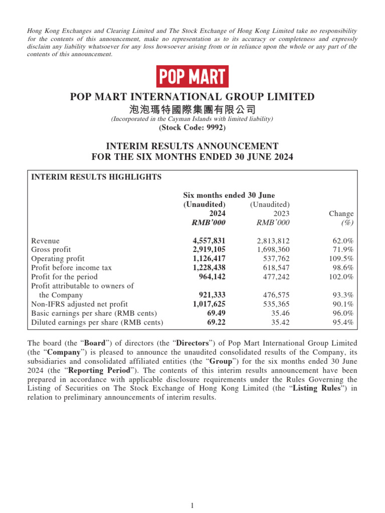 Pop Mart Investor Sheet | PDF | International Financial Reporting ...