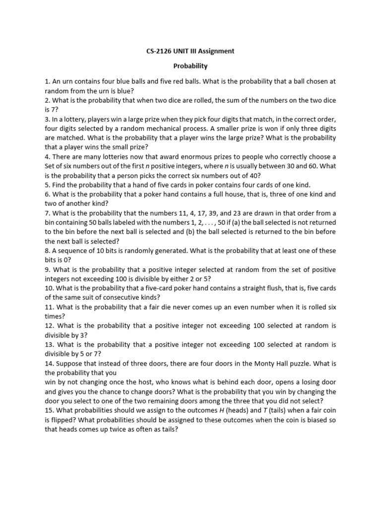 CS-2126 Probability Unit-3 Assignment | PDF | Variance | Expected Value