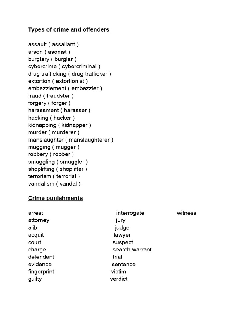 Crime Types and Offender Vocabulary | PDF