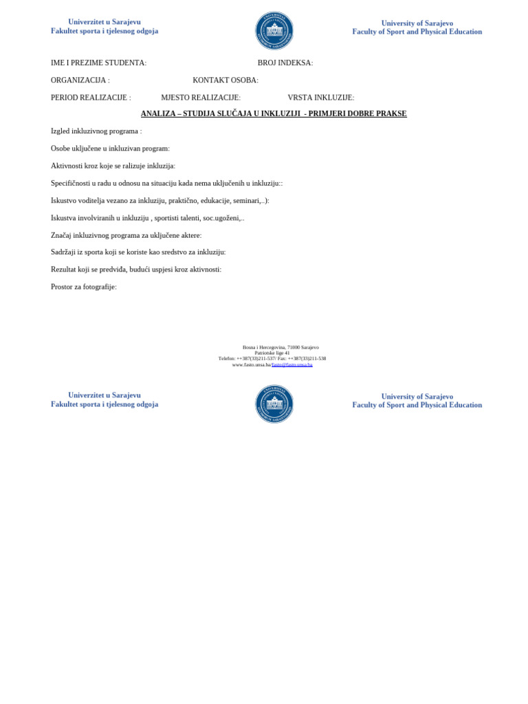 Analiza Vjezbe Studenti Menadzment Inkluzija | PDF