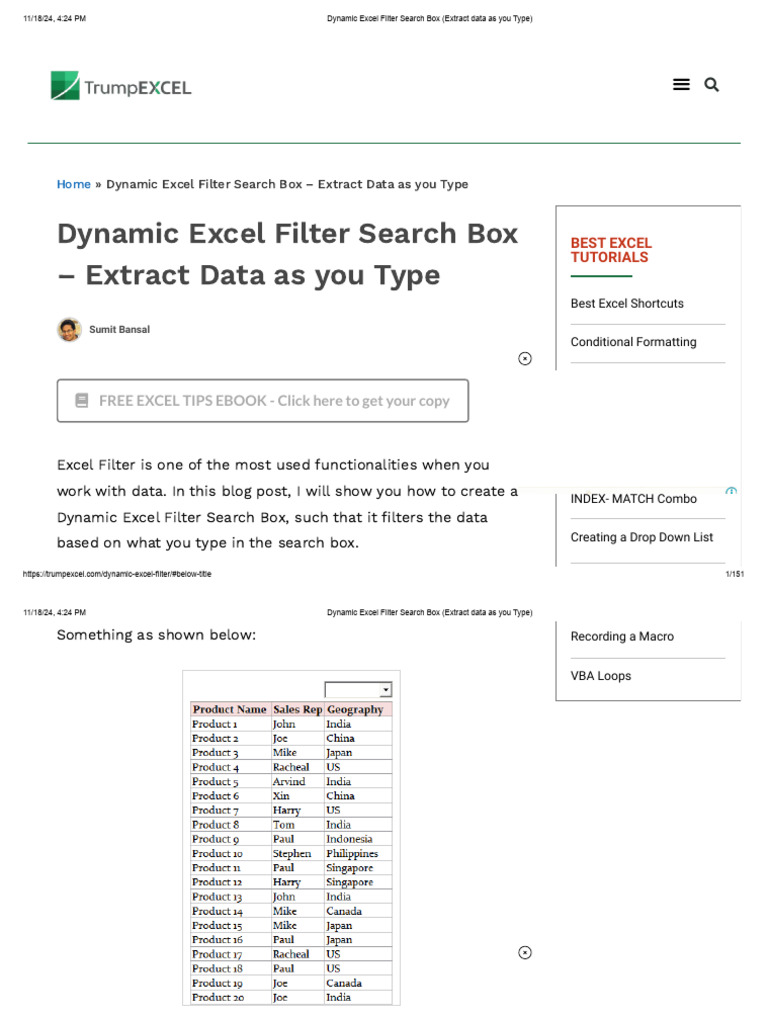 Dynamic Excel Filter Search Box Guide | PDF | Microsoft Excel | Computing