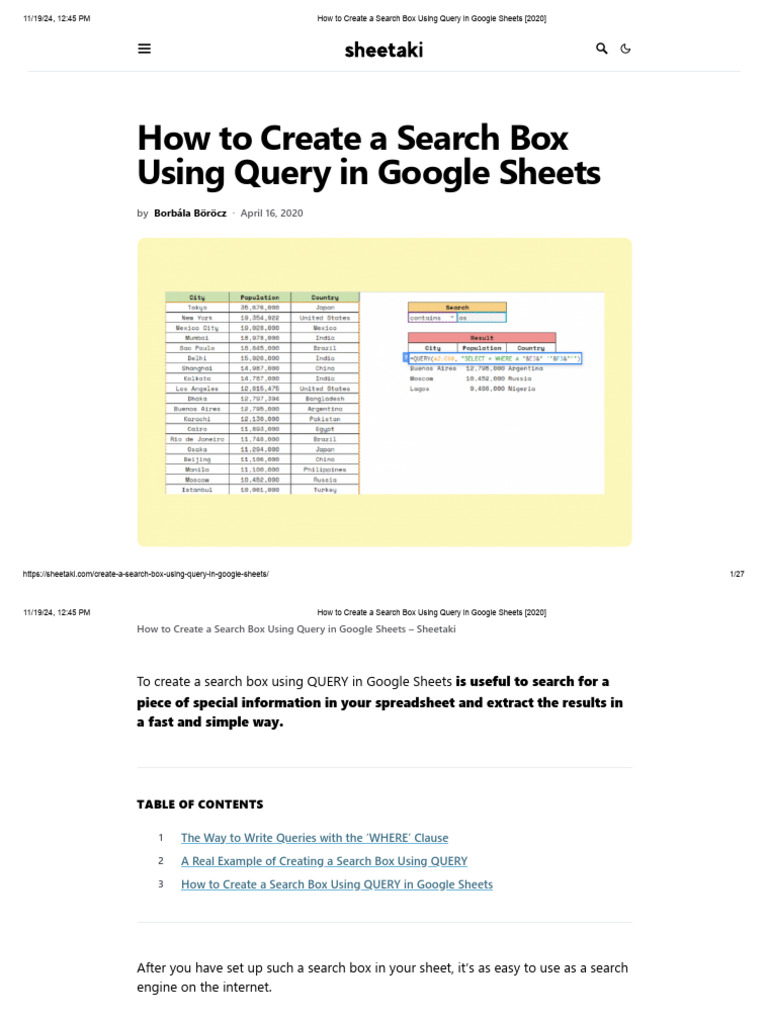 How to Create a Search Box Using Query in Google Sheets [2020] | PDF | Bond Duration | Letter Case