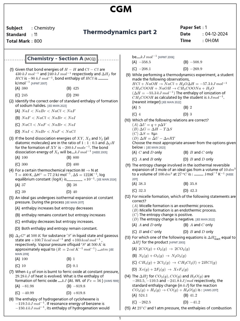 Thermodynamics Part 2 1733287761 | PDF | Chemical Reactions | Physical ...