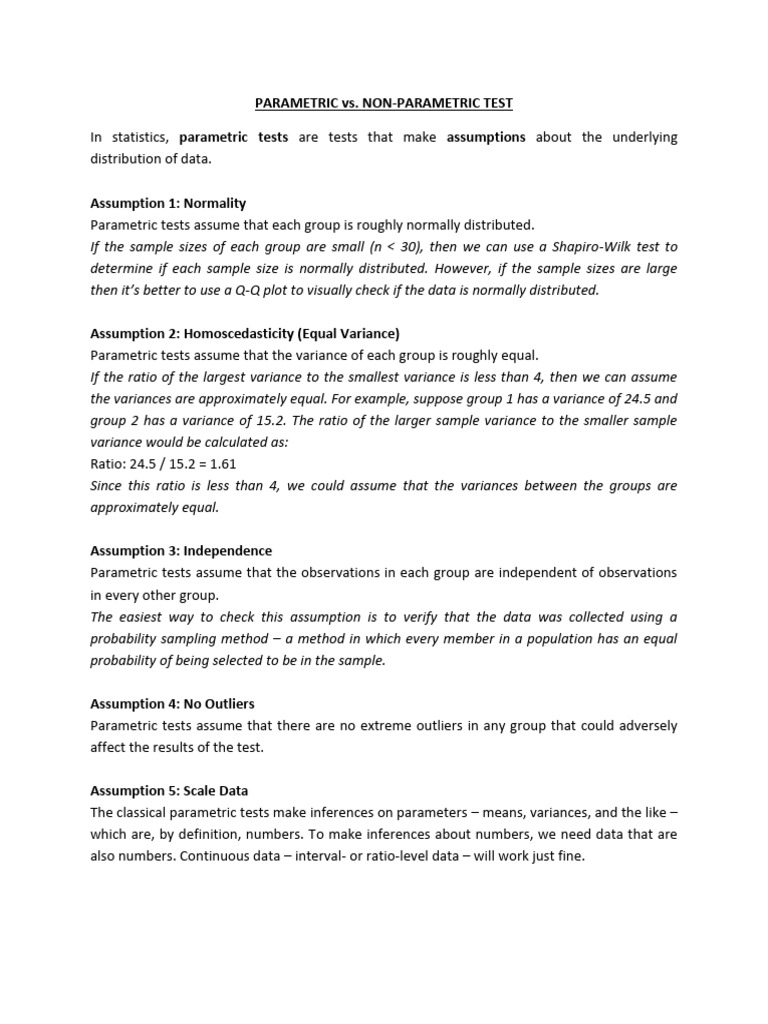 Parametric vs Non-parametric Test | PDF | Statistical Hypothesis ...