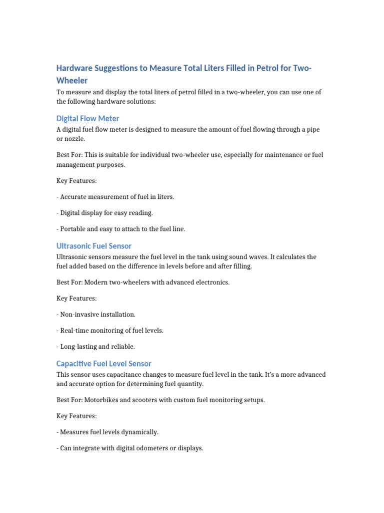 Hardware Suggestions For Two Wheeler | PDF | Flow Measurement | Computing