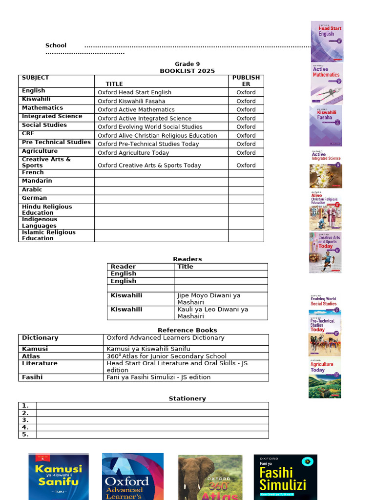 Editable Grade 9 Booklist | PDF