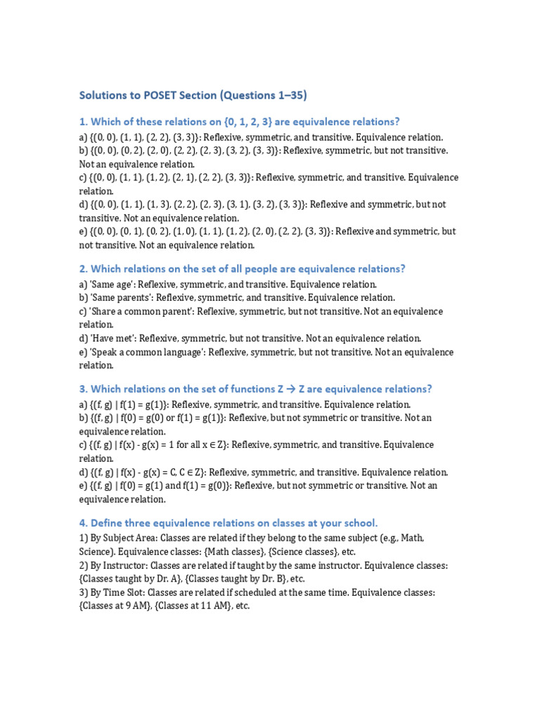 POSET Solutions Questions 1 To 35 | PDF | Mathematical Concepts ...