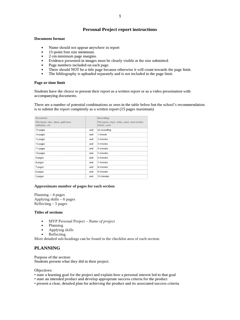 Personal Project Report Guidelines | PDF | Goal | Evaluation
