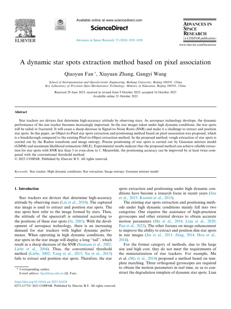 A-dynamic-star-spots-extraction-method-based-on-pi_2024_Advances-in-Space-Re | PDF | Stars ...