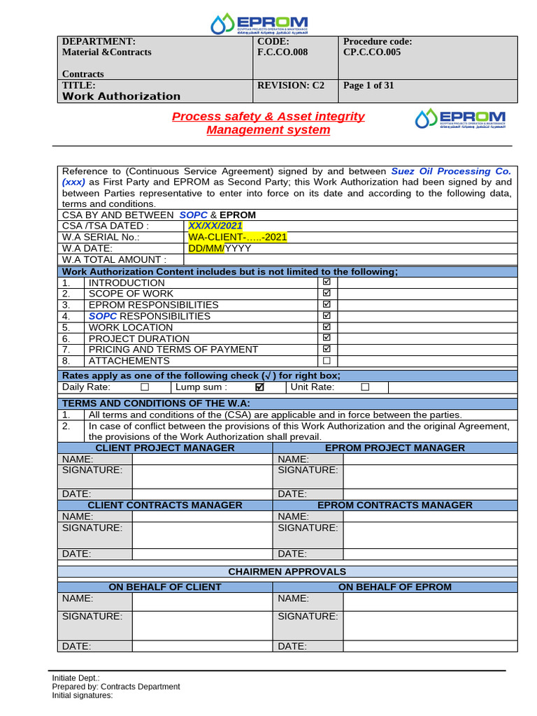 Work Authorization for Process Safety Management | PDF | Risk ...