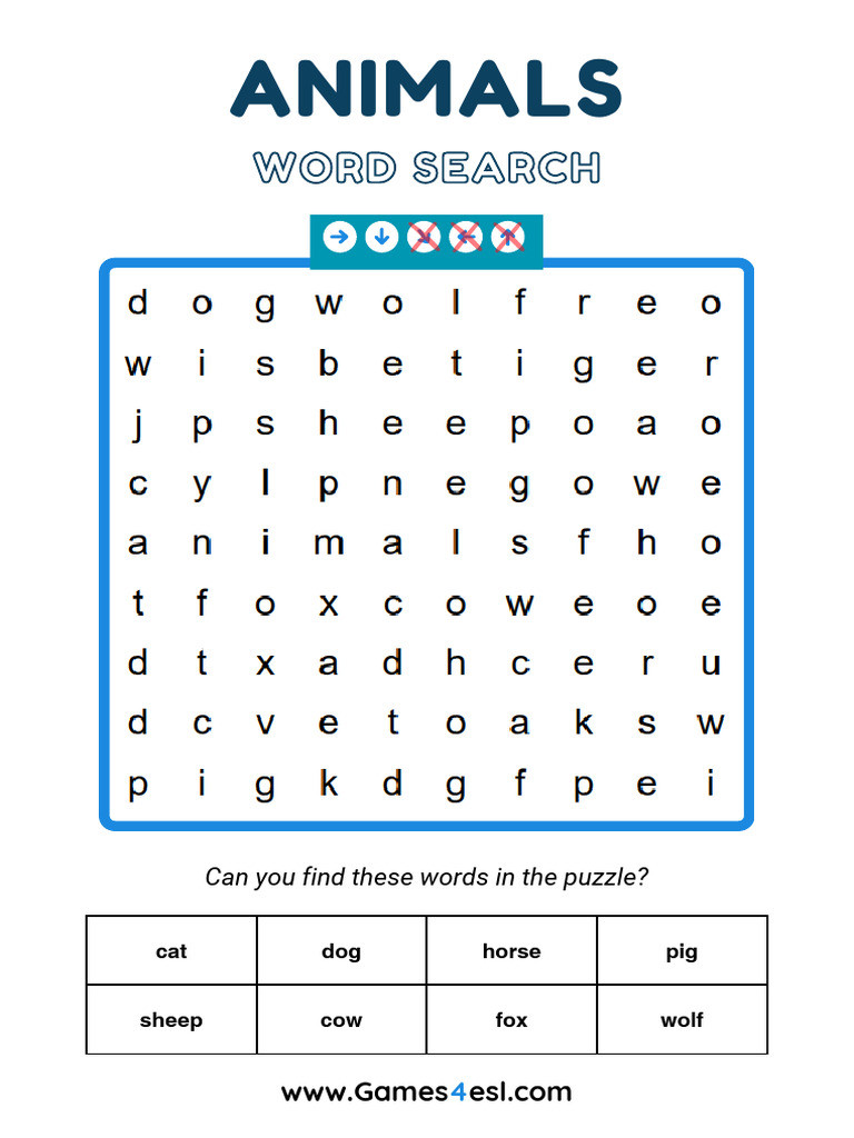 Grade 1 Word Search Worksheet Animals | PDF
