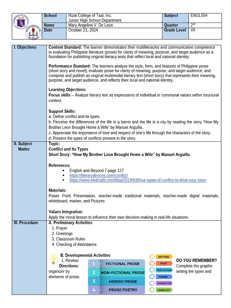 Lesson Plan G8 Conflict | PDF