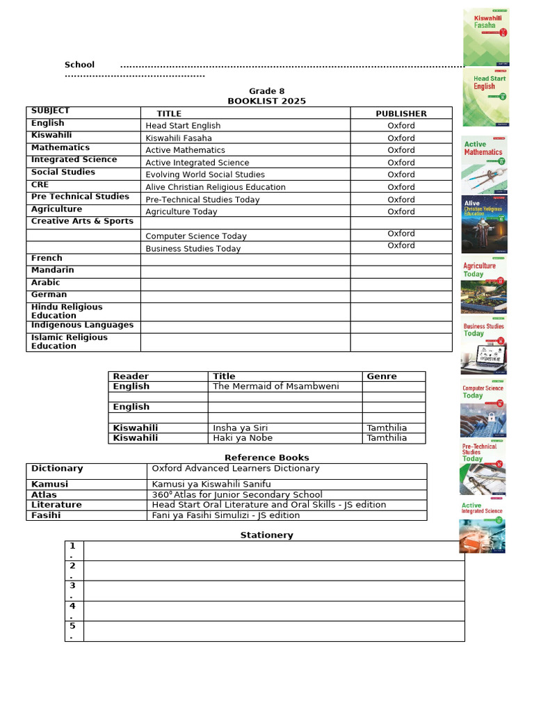 Editable Grade 8 Booklist | PDF