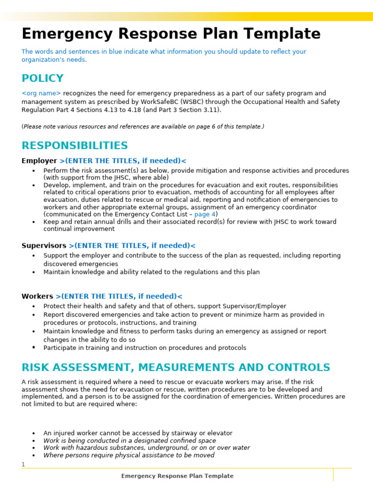 Emergency Response Plan Template | PDF | Safety | Risk Management