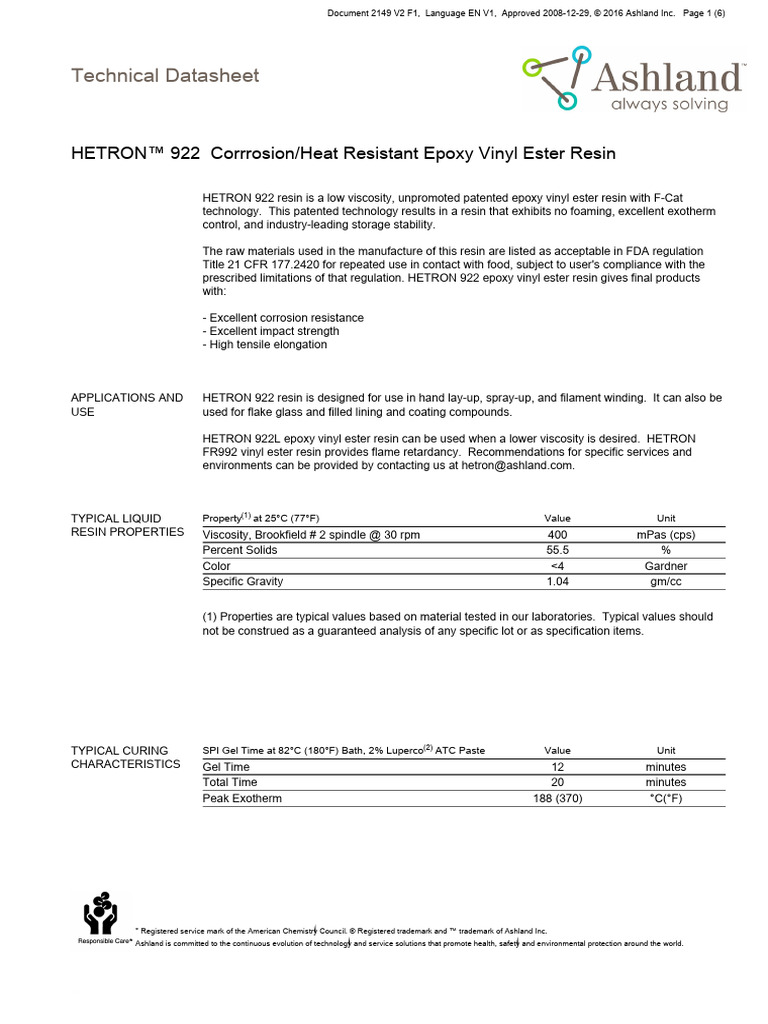 HETRON CR 922 2149 v2 EN-1 F1 | PDF | Epoxy | Polyvinyl Chloride