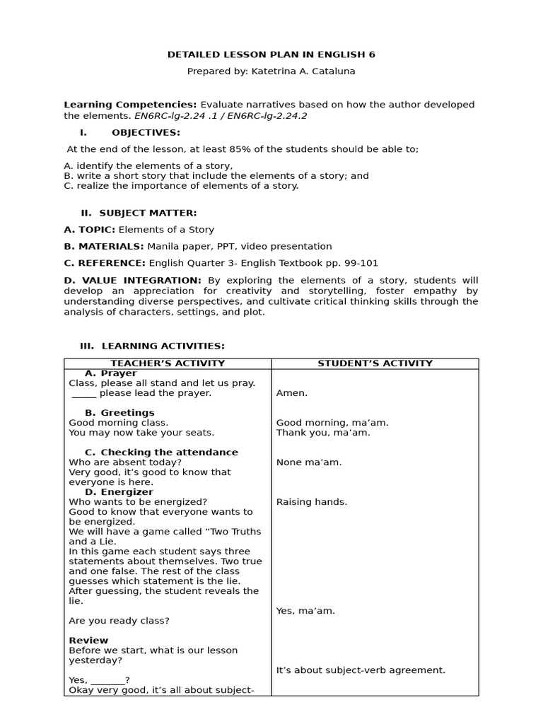 KATE Detailed Lesson Plan in English 6 | PDF | Narration | Narrative