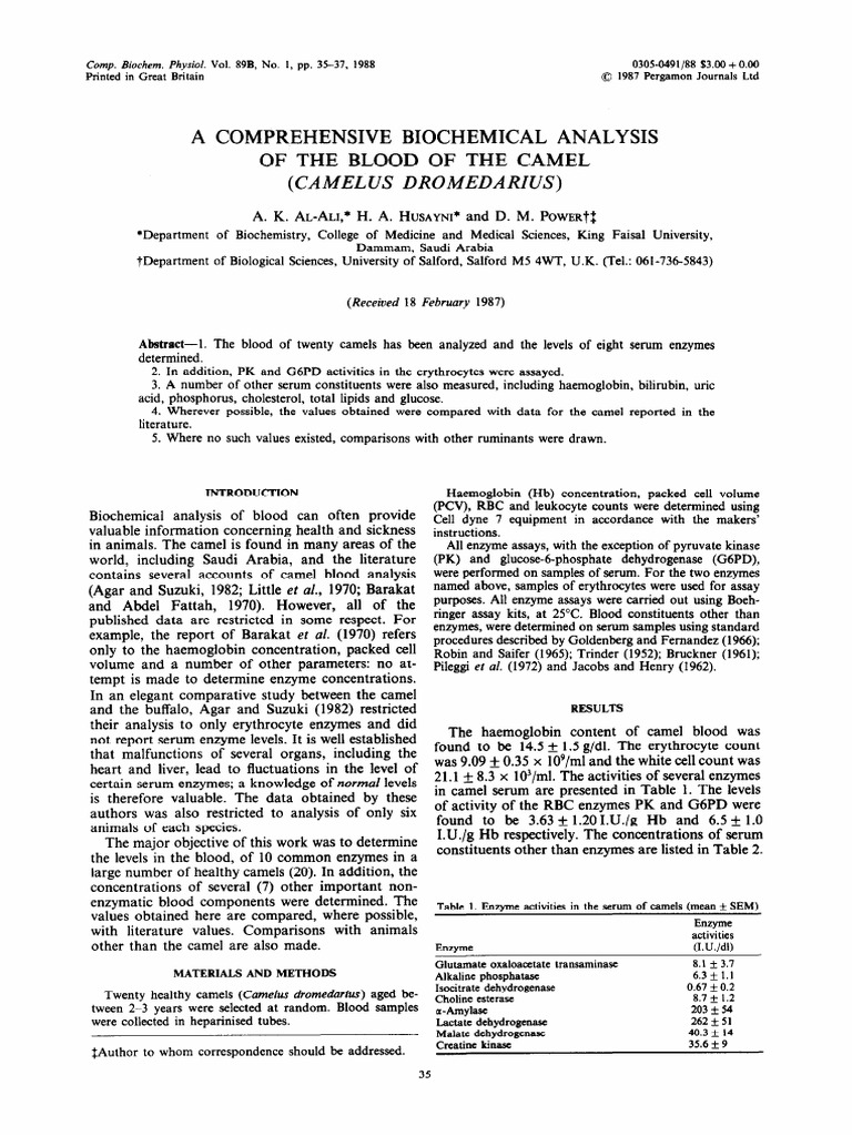 A Comprehensive Biochemical Analysis | PDF | Red Blood Cell | Biochemistry