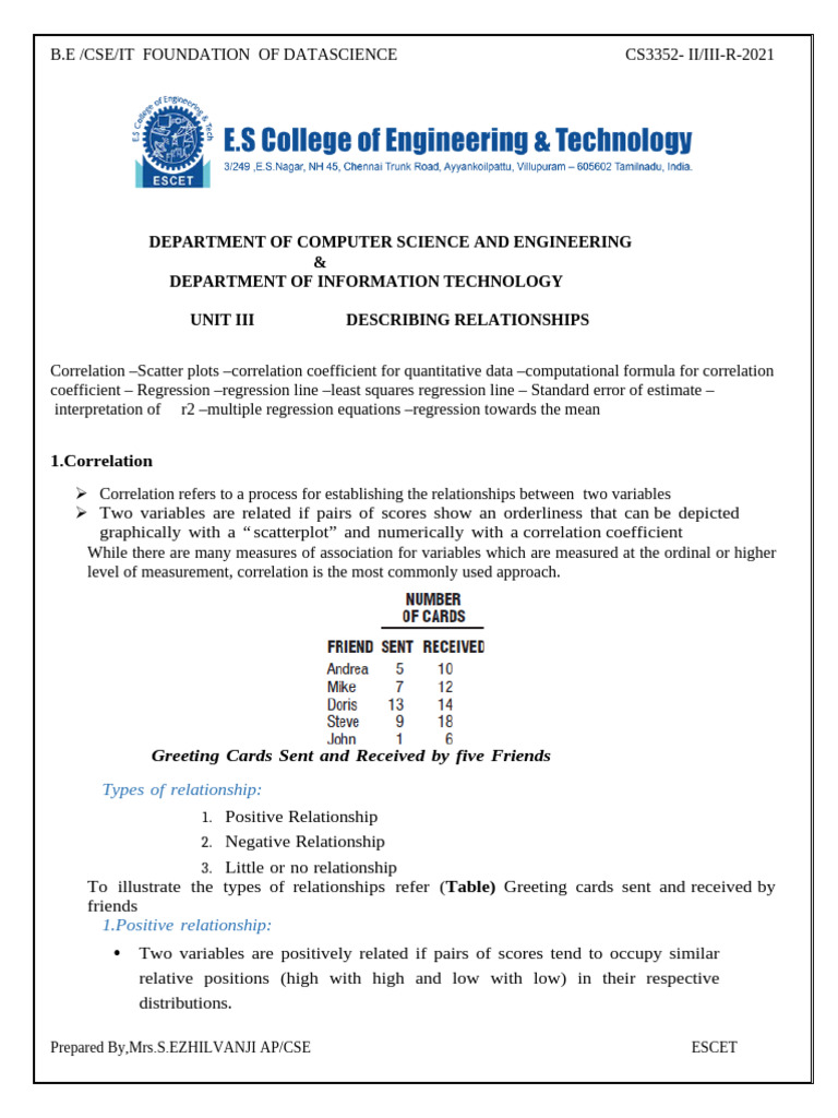 Unit III Fds | PDF | Coefficient Of Determination | Errors And Residuals