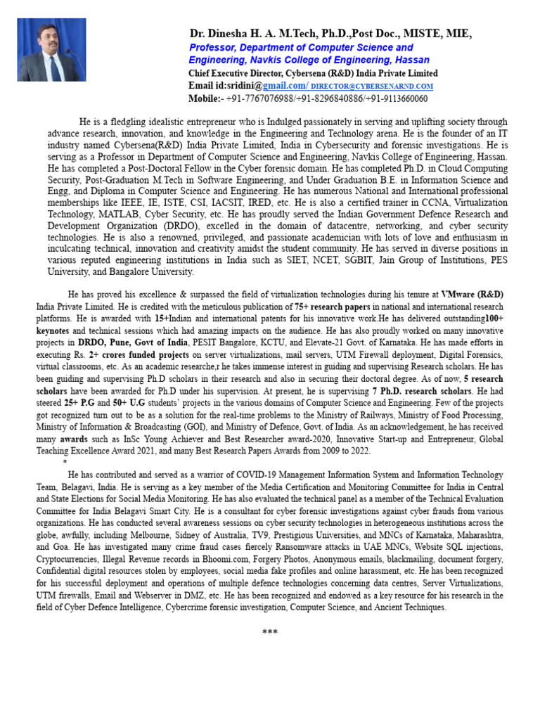 Dr Dinesh-Biography 24 DEC | PDF | Cybercrime | Cyberwarfare