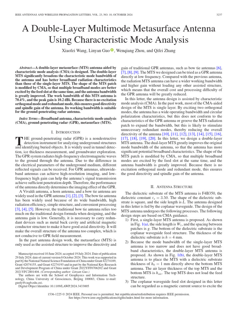 A Double-Layer Multimode Metasurface Antenna Using Characteristic Mode ...