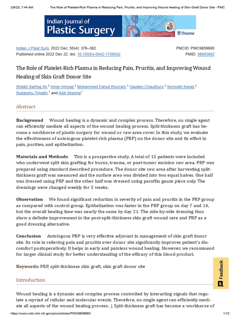 The Role of Platelet-Rich Plasma in Reducing Pain, Pruritis, and ...