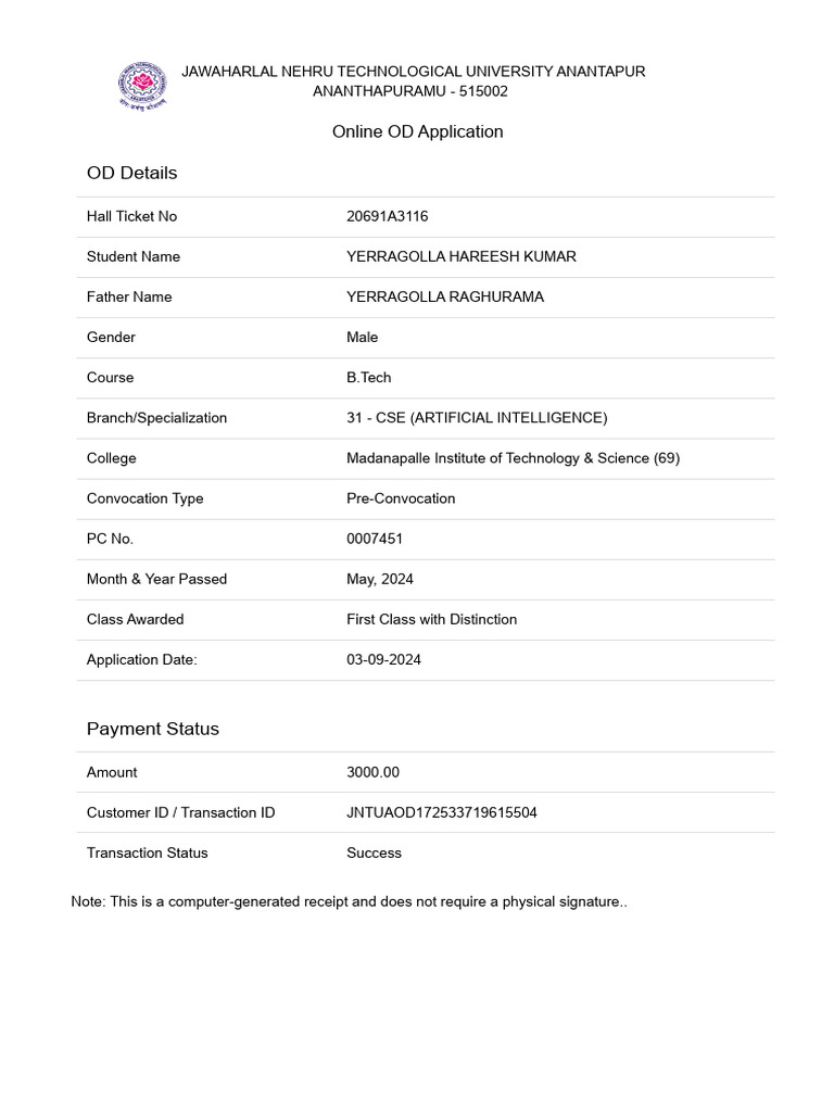 Hareesh_OD_Receipt | PDF