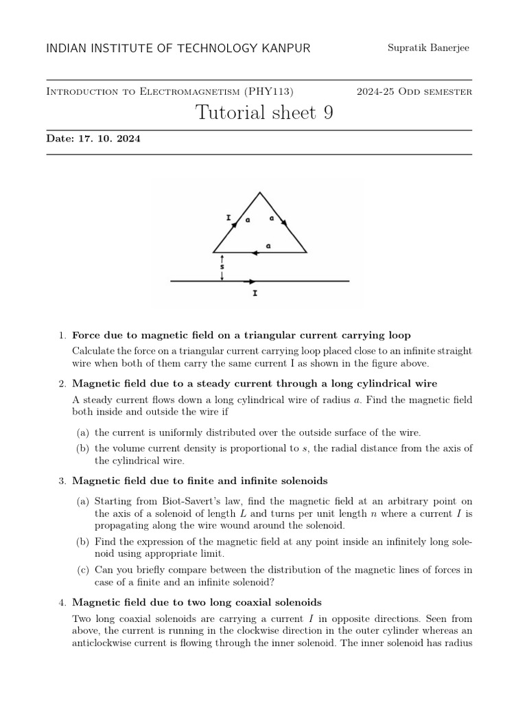 Tutorial Sheet 9 PHY 113 | PDF