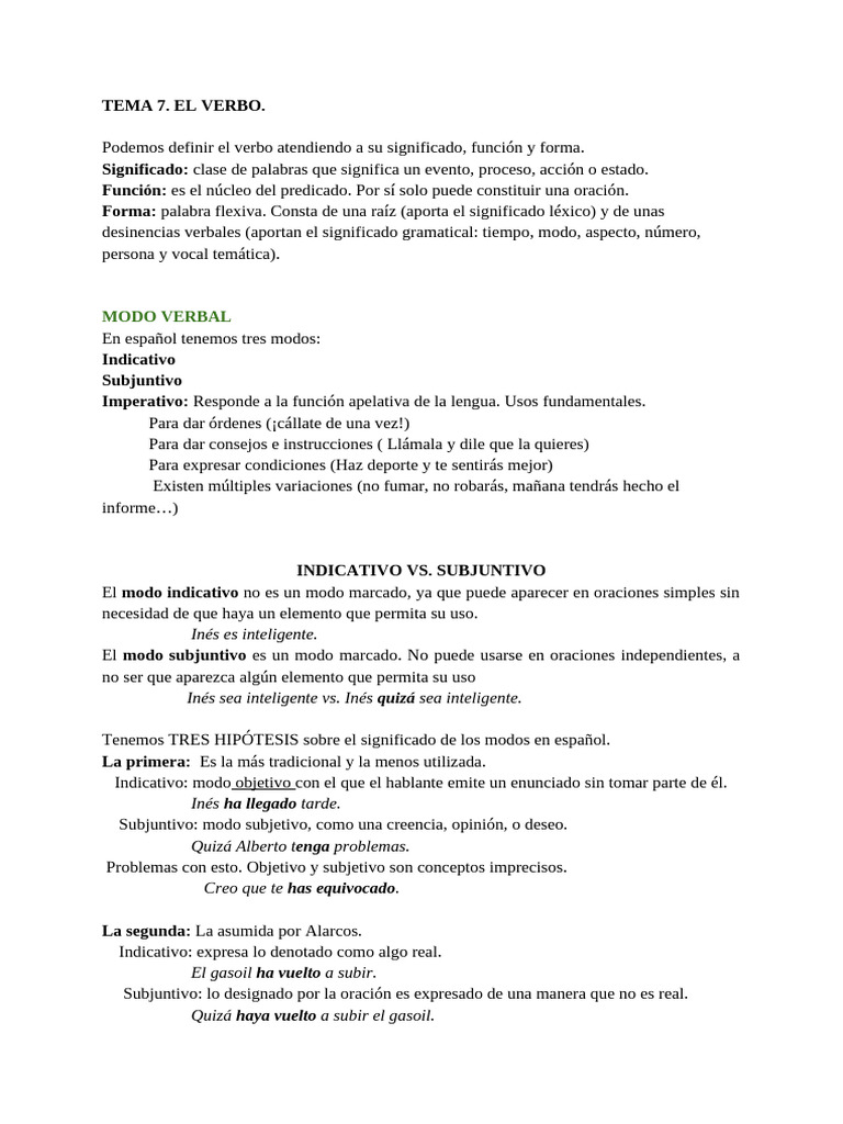 Modos y Aspectos del Verbo en Español | PDF | Verbo | Oración (Lingüística)