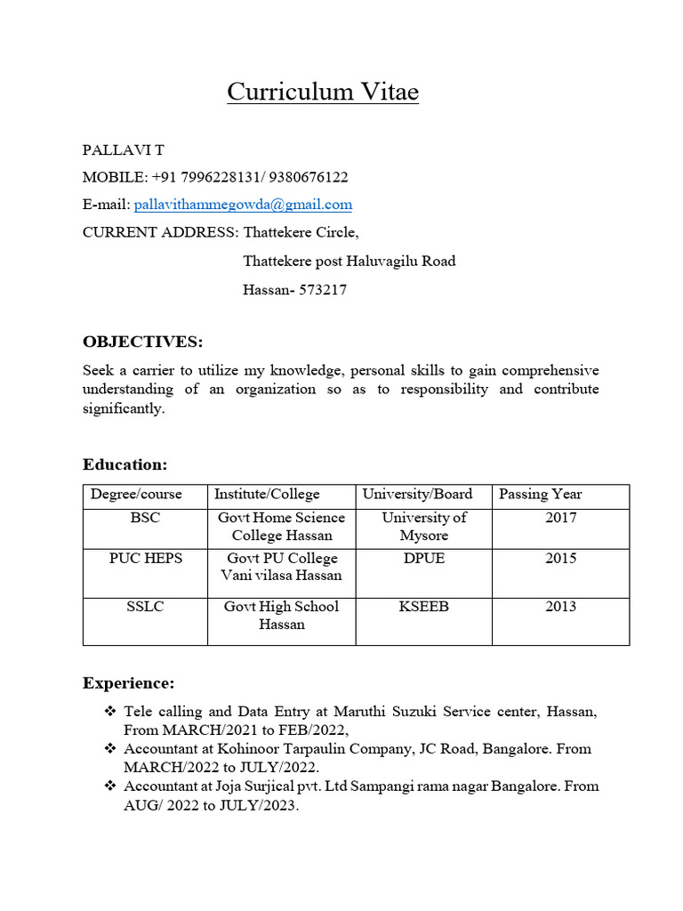 Resume of Pallavi T | PDF