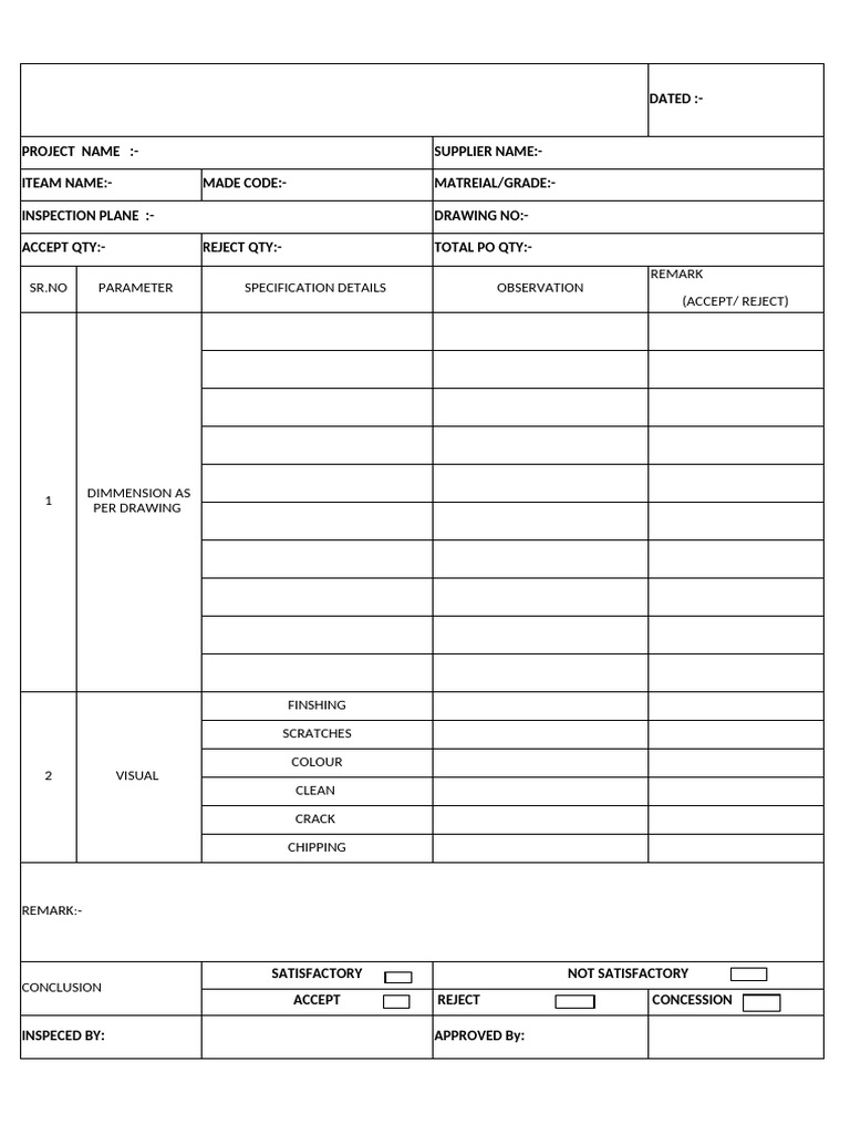 INWARD INPECTION SHEET New | PDF | Materials | Industrial Processes
