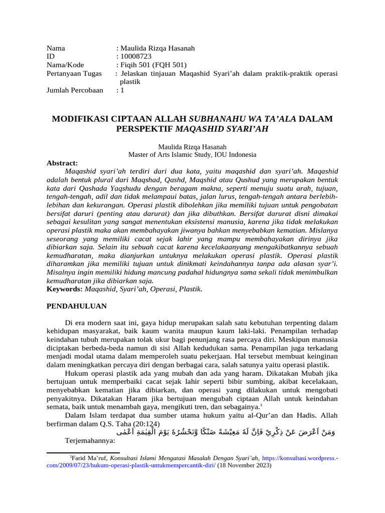 FQH 501 - Maulida Rizqa Hasanah-1 | PDF
