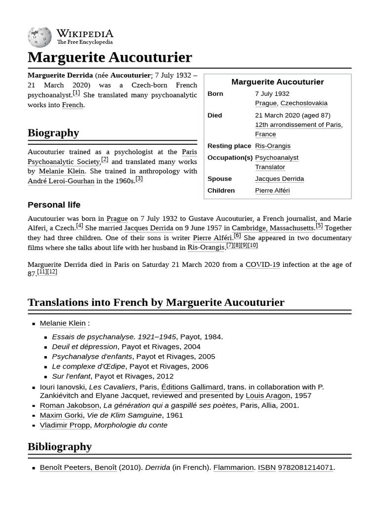 Marguerite Derrida: Psychoanalyst & Translator | PDF
