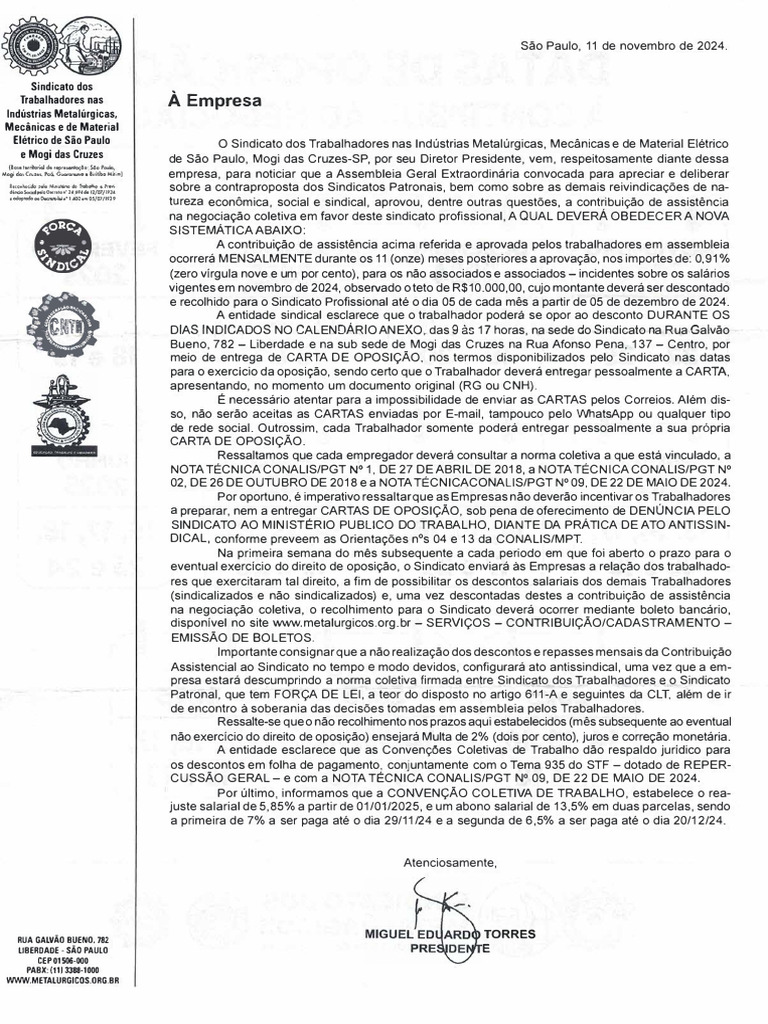 Circular Sindical 2024 | PDF | Sindicato | Business