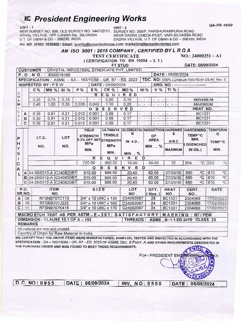 President | PDF | Heat Treating | Ultimate Tensile Strength