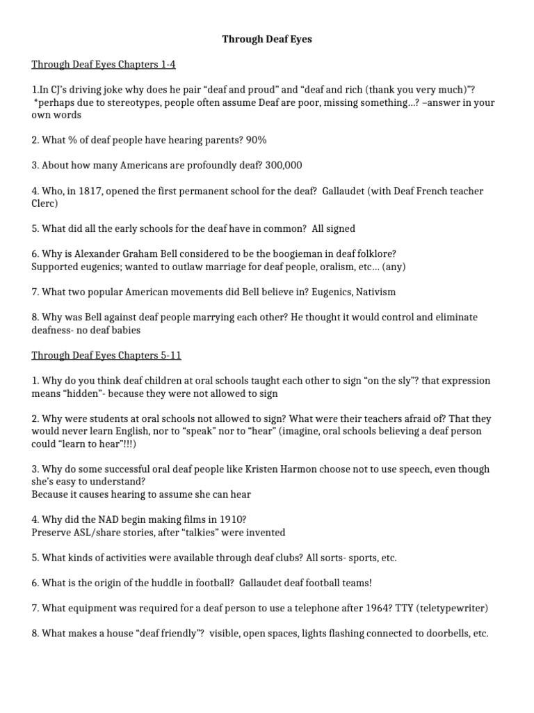 Through Deaf Eyes Answers | PDF | Deafness | American Sign Language