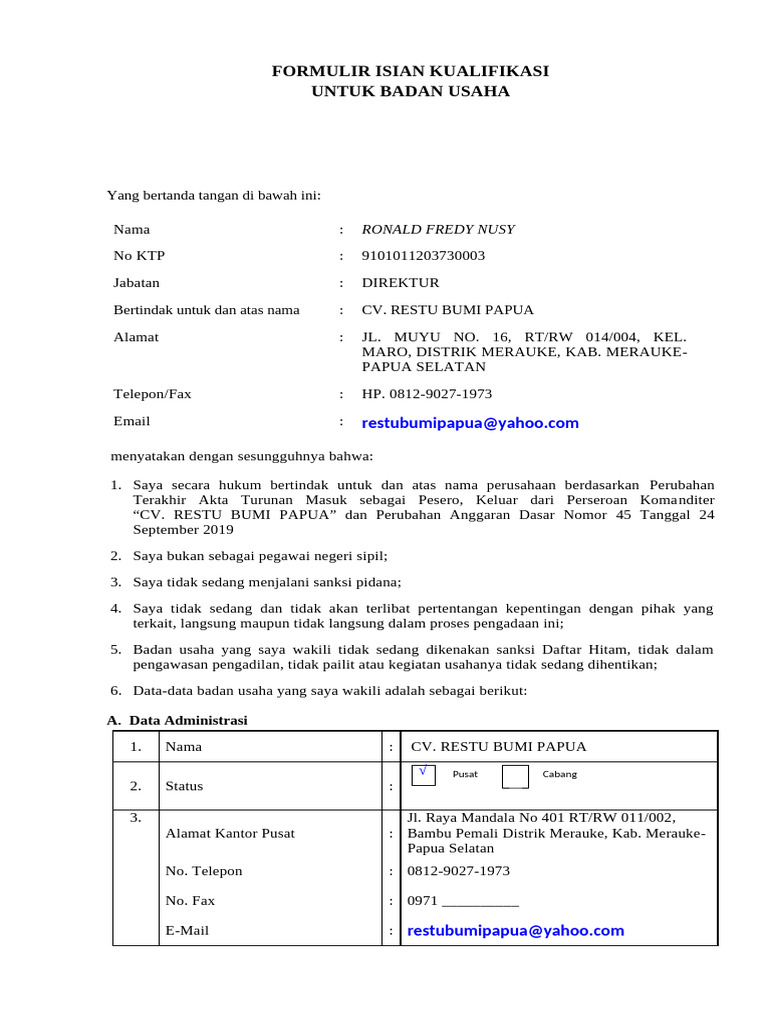 Formulir Isian Kualifikasi RBP 2024 | PDF