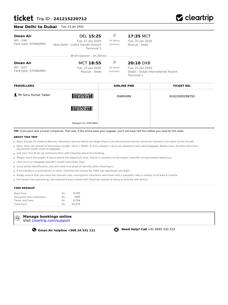Cleartrip Flight E-Ticket | PDF | Aviation | Transport