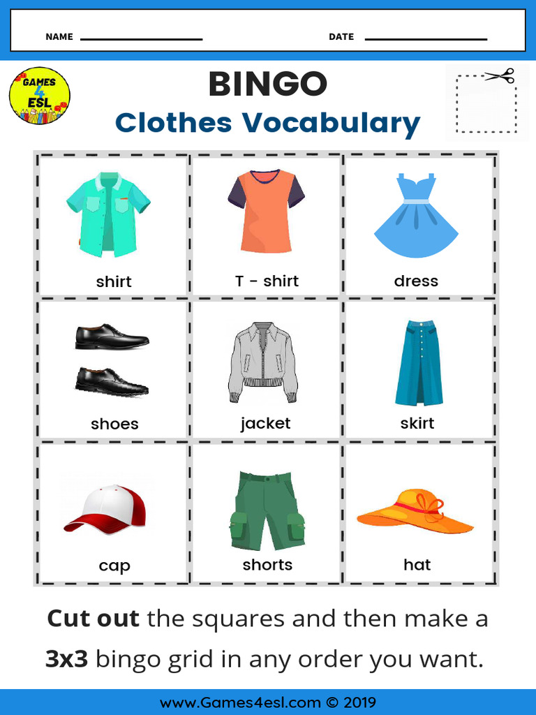 Clothes Worksheet Bingo | PDF