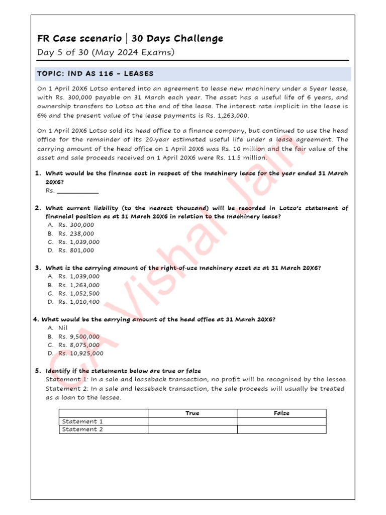 IND AS 116 Leases: Finance Case Study | PDF | Lease | Depreciation