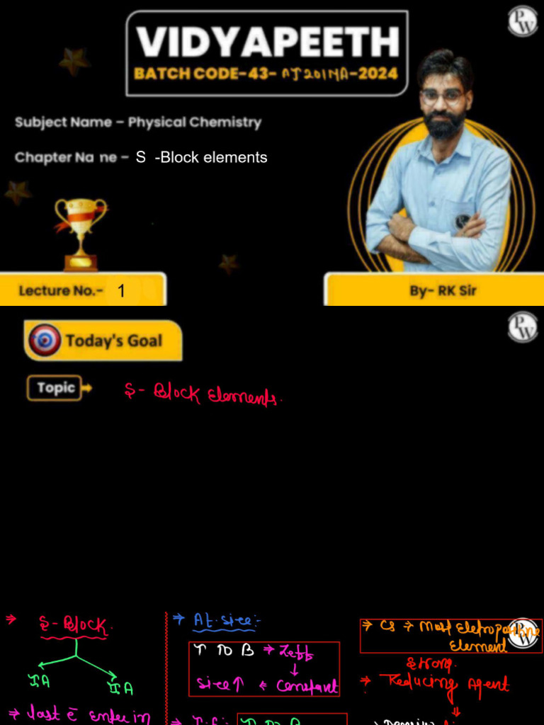 S-Block Element - 01 - Class Notes - 43-AJ201MA 2024 | PDF