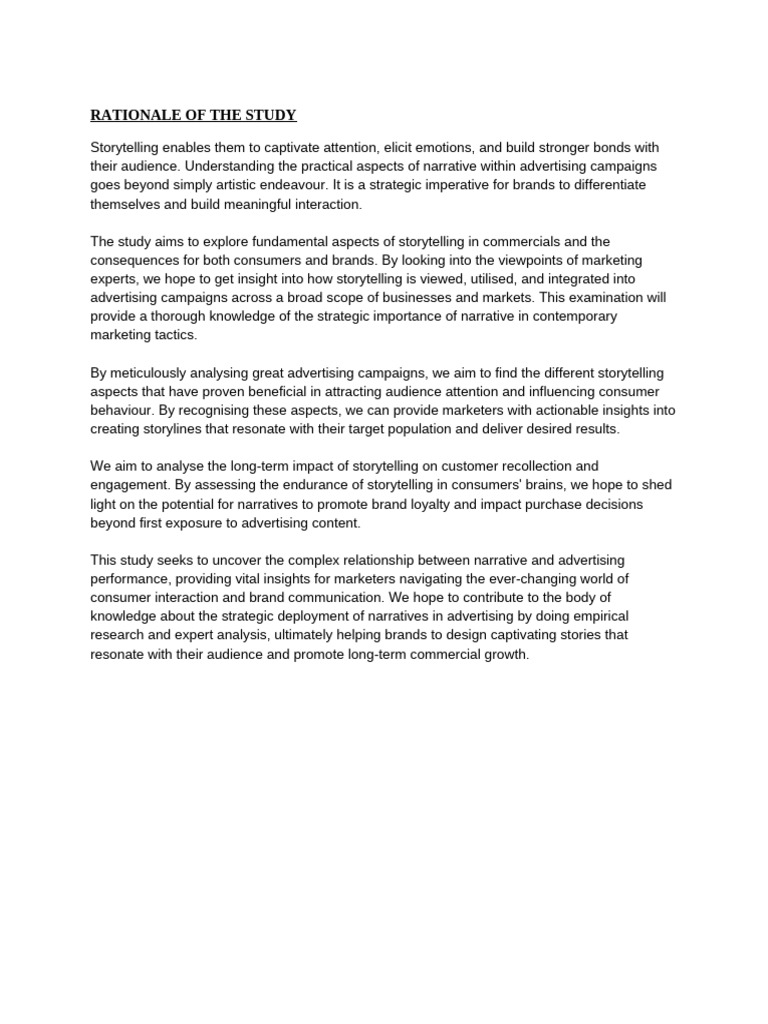RATIONALE OF THE STUDY | PDF