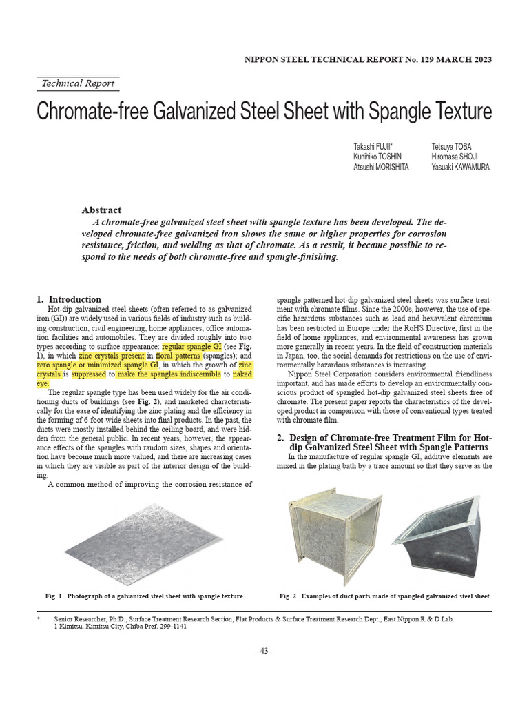 Chromate-Free Spangled Steel Sheet | PDF | Corrosion | Rust