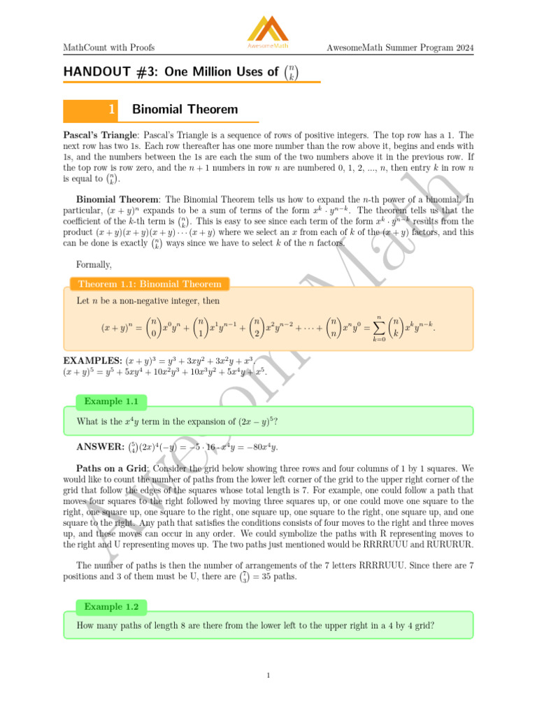 3 -One million uses of n choose k | PDF | Monotonic Function | Empty Set