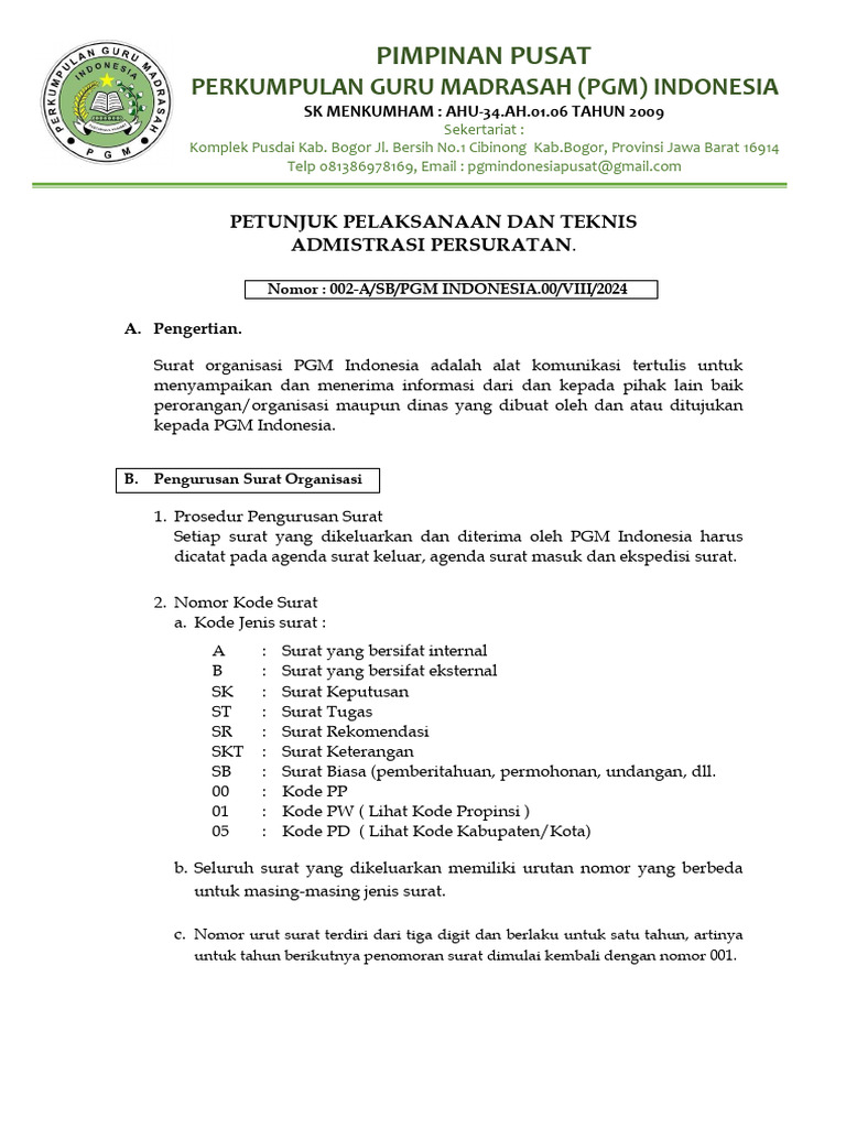 Juklak Dan Juknis Administrasi Persuratan | PDF